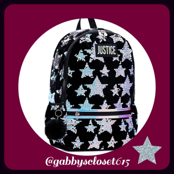 Justice | Accessories | New Justice Black Silver Star Sequin Backpack ...